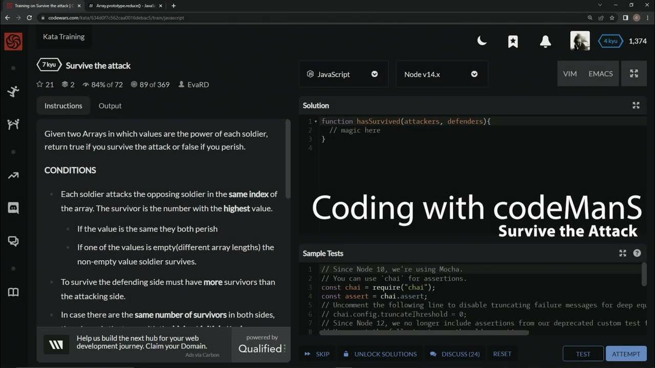 Codewars 7 Kyu Survive The Attack Javascript Youtube
