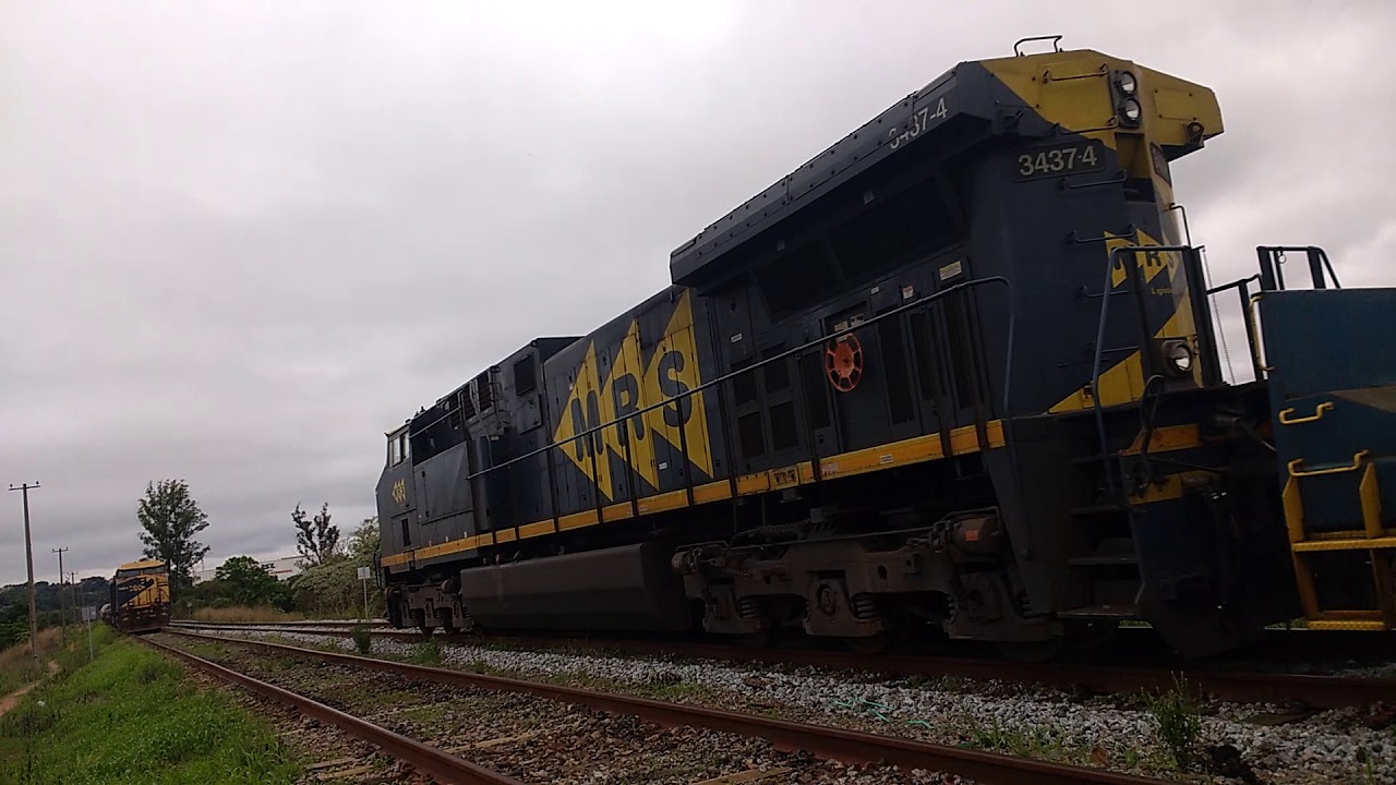 MRS Logística - Trem Siderúrgico FYQ liderado pela locomotiva AC44I 3437-4 - Variante do Paratei ...