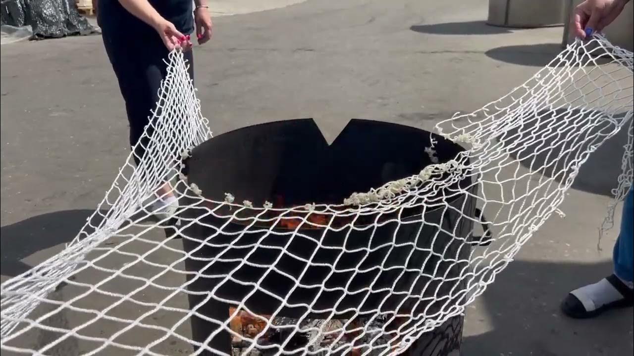 Как горит сетка из полиамида. Горючесть сетки из капрона. Защита от ...