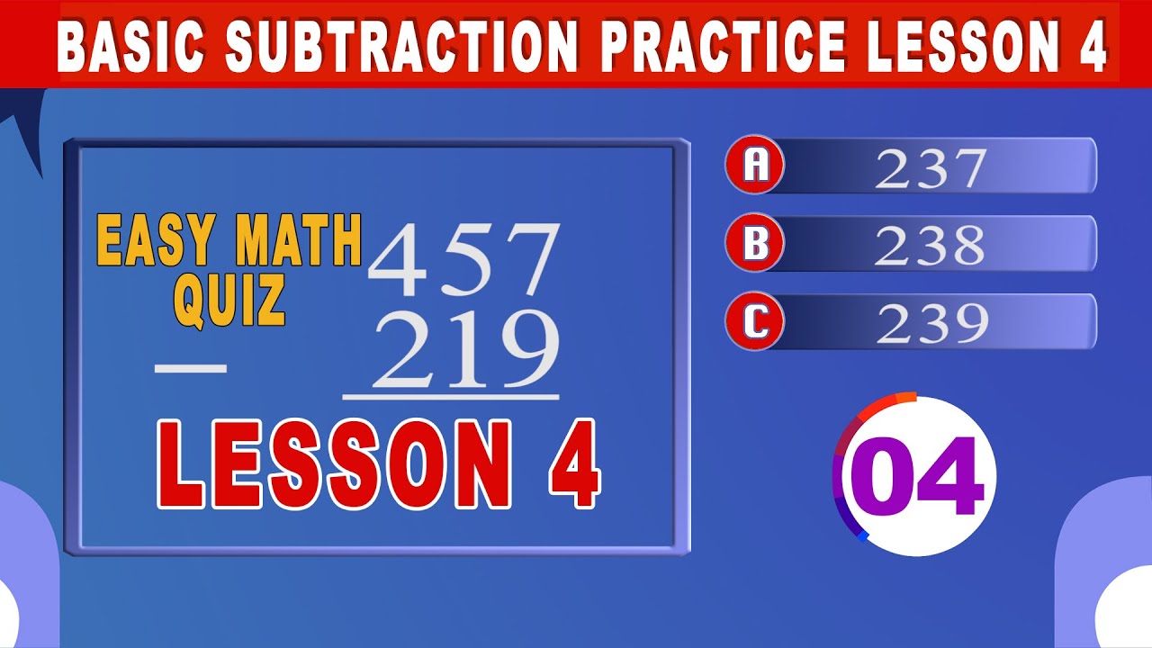 Math quiz subtraction lesson 4 | easy math practice for kids ...