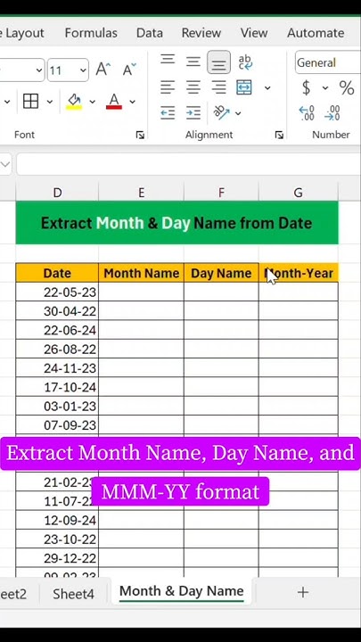 Extract Month Name, Day Name, & Month-Year format in Excel !#shorts #ytshorts #excel #tips - YouTube
