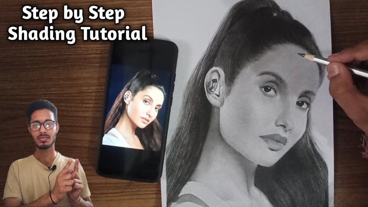 How to Draw (Nora Fatehi) Step by Step Shading Tutorial. - YouTube