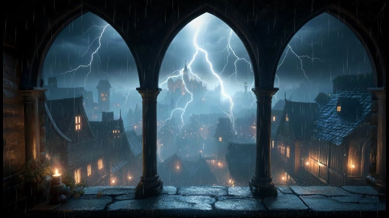 4k Rainy Medieval Castle Window View || Castle Window Projector - YouTube