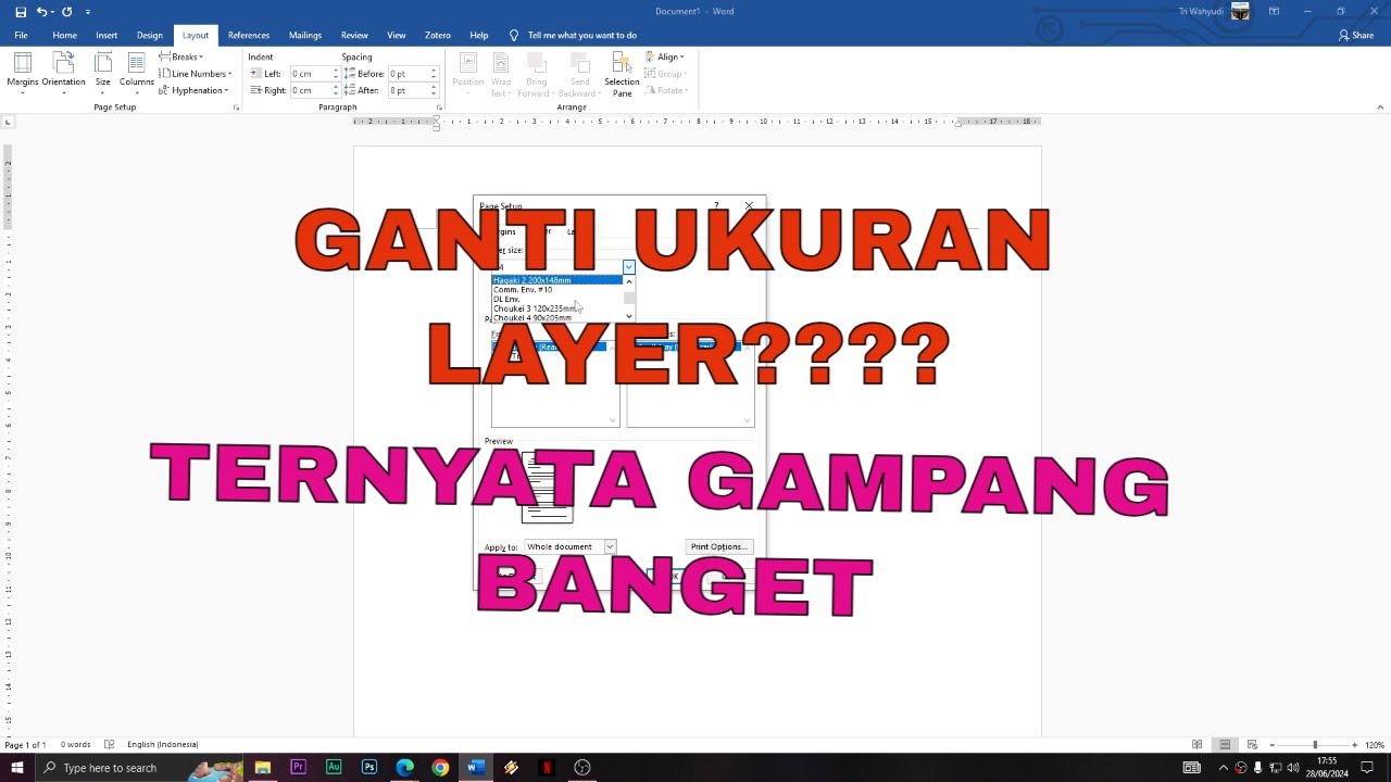 Tutorial Mengganti Ukuran Layer/Kertas Pada Microsoft Word Pemula - YouTube