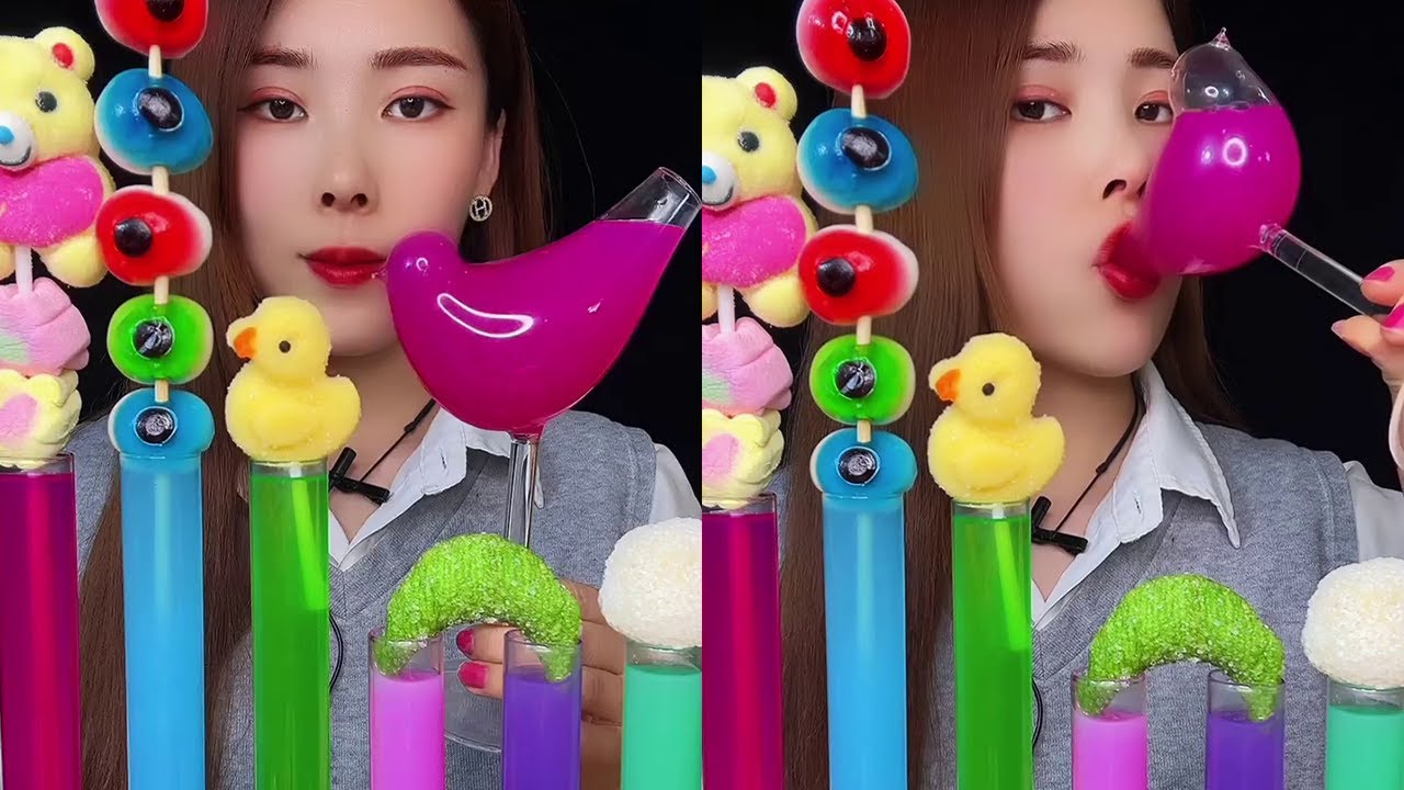 ASMR Rainbow Drinks | Drinking Water Sounds | Cotton Candy - YouTube