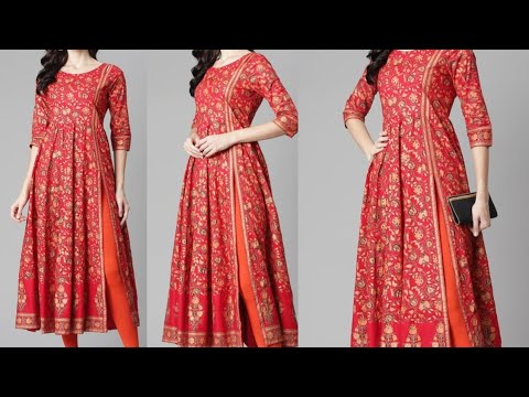 Side Slit frock style kurti cutting and stitching//Front Slit kurti ...