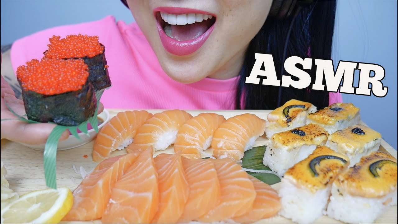 ASMR OSHI BOXED SUSHI + SALMON SASHIMI NIGIRI (EATING SOUNDS) NO ...