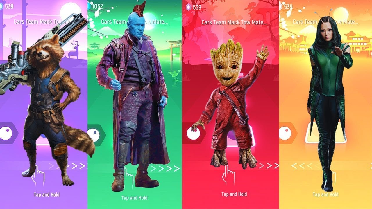 Galactic Showdown: Rocket vs Yondu vs Groot vs Mantis in Tiles Hop EDM ...