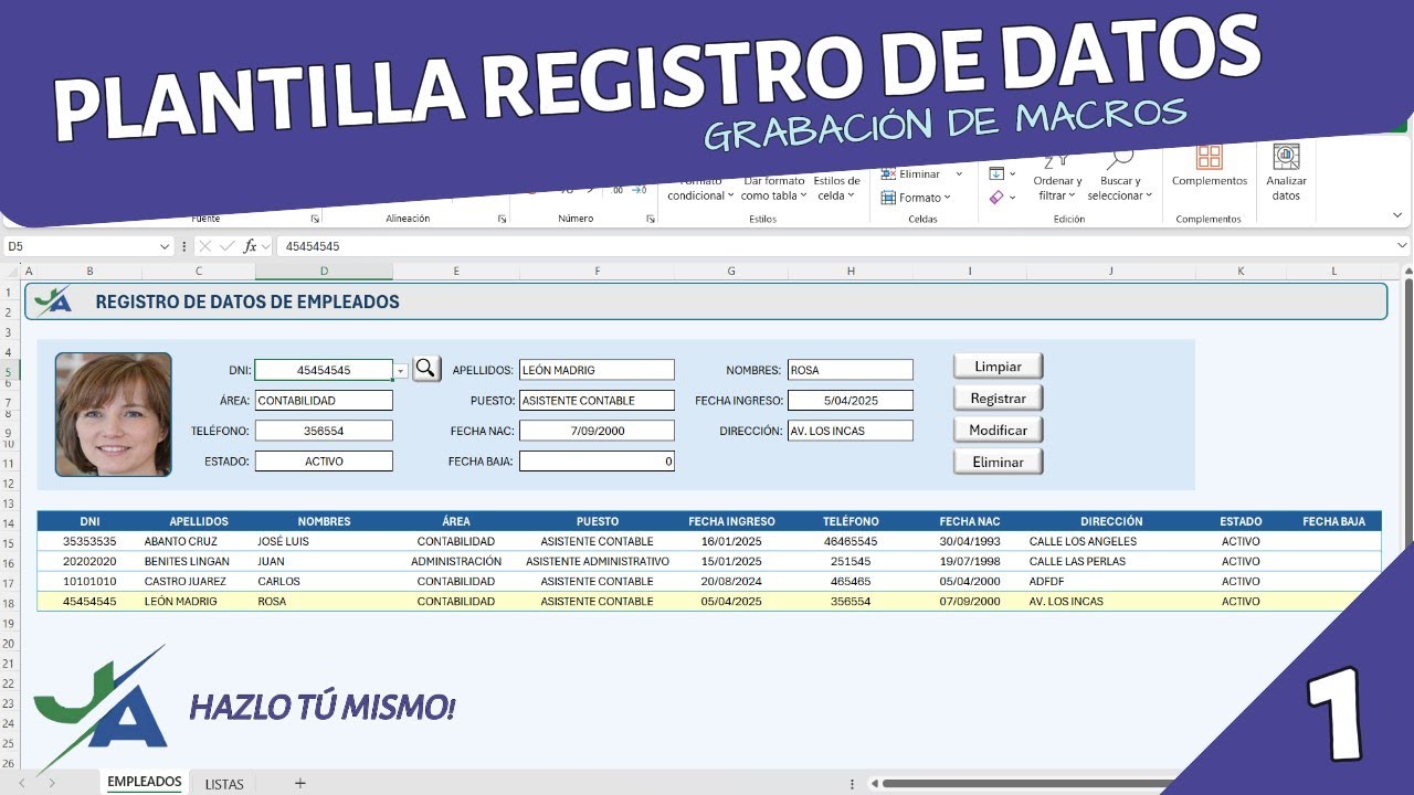 ☑️¡Crea tu propia plantilla de registro de datos en Excel fácil y ...
