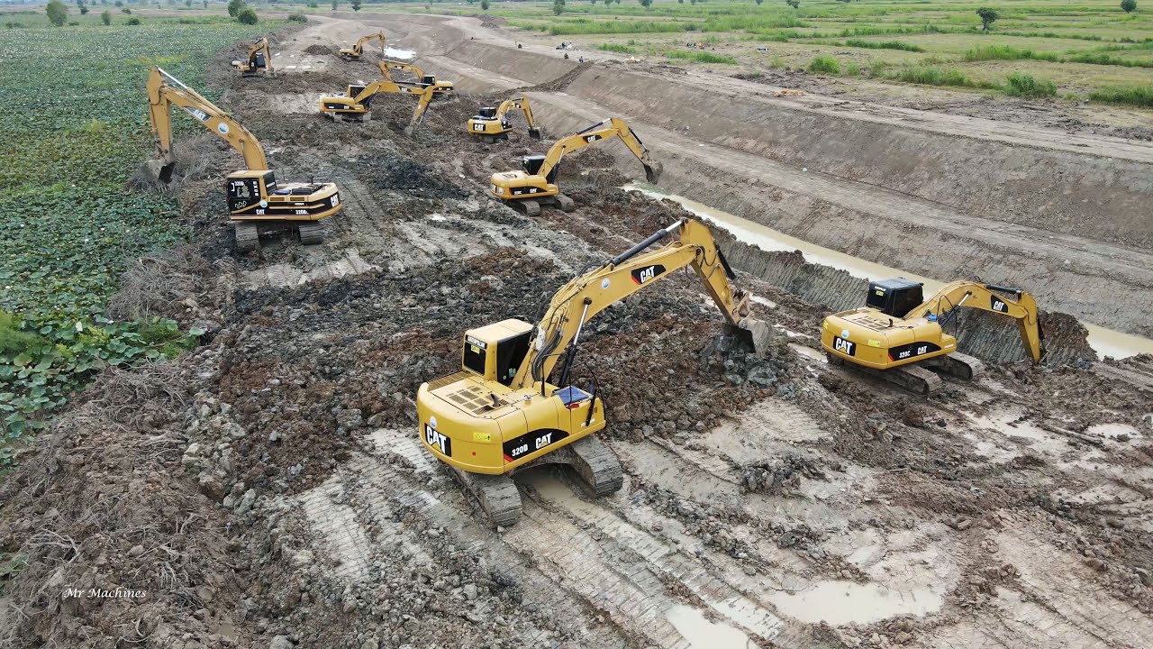 Amazing Best Excavator Digging Dirt Building Canal in Activities Power ...