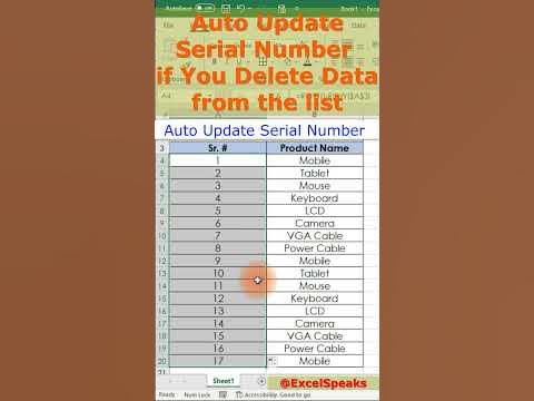 Auto Update Serial Number in MS Excel Formula | @ExcelSpeaks - YouTube