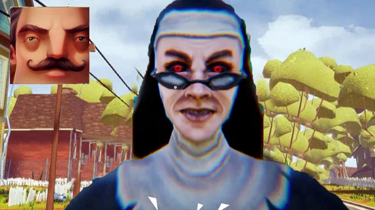 Hello Neighbor - My New Neighbor Evil Nun Maze Act 2 Trampoline ...