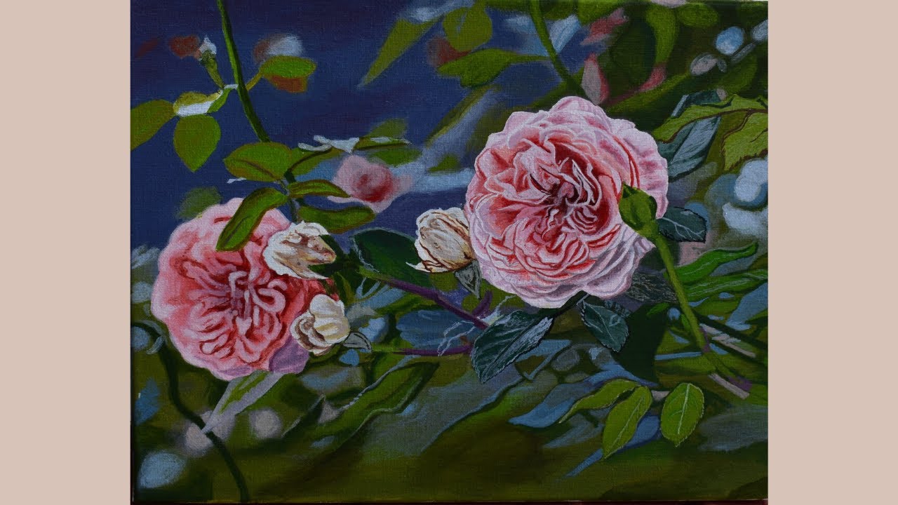 ACRYLIC LANDSCAPE PAINTING TIME LAPSE: realistic rose painting - YouTube
