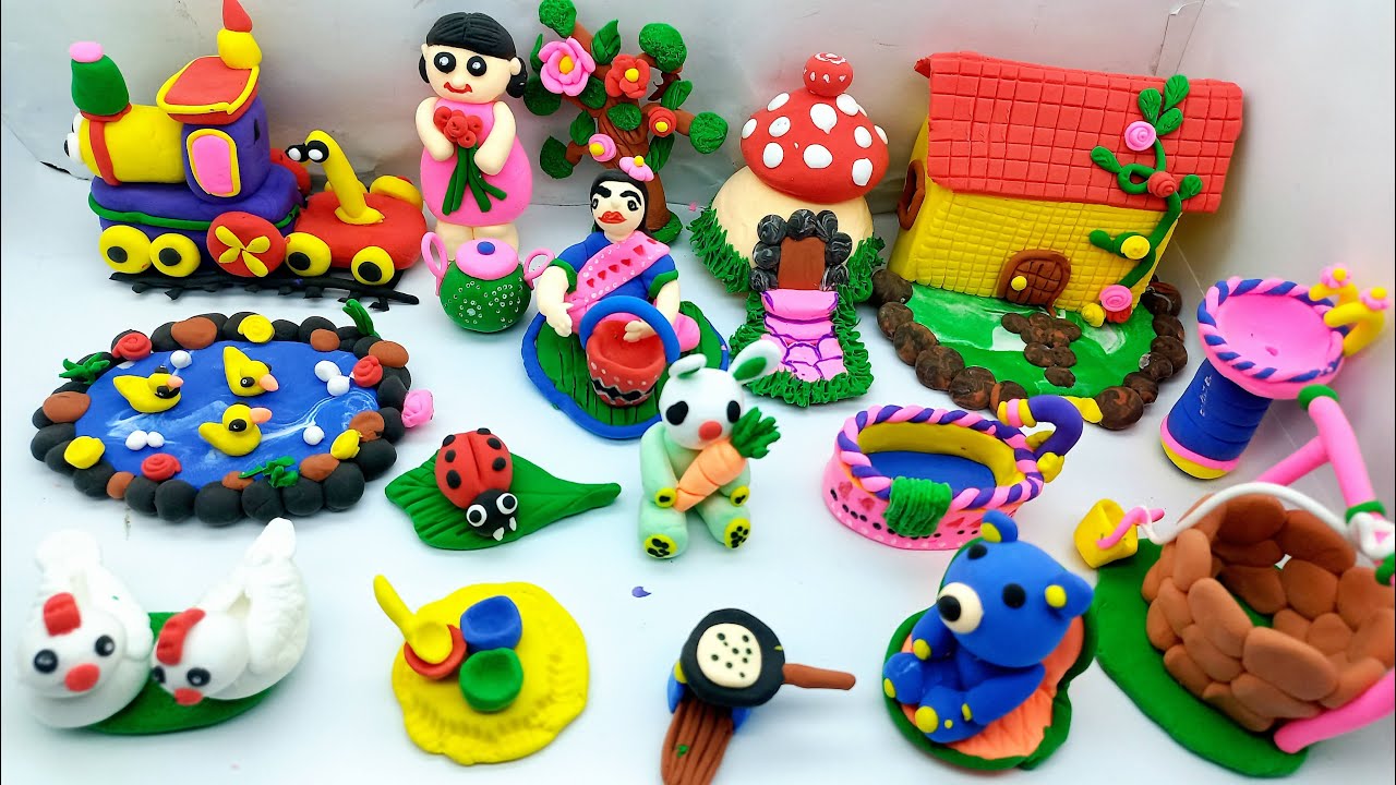 DIY How to make polymer clay miniature village house, Kitchen sat ...