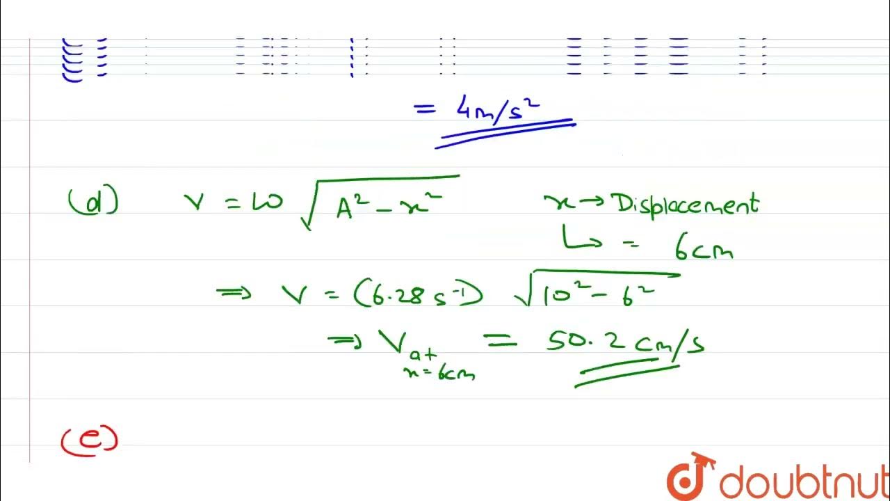 A particle executing simple harmonic motion has angular frequency 6.28 s^(-1) and amplitude 10 c ...