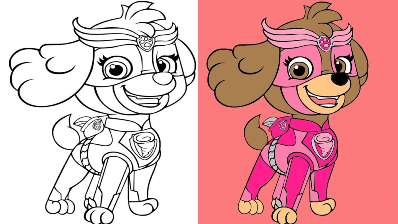 Coloring Mighty Pups PAW Patrol (Skye) - Coloring for Kids - YouTube
