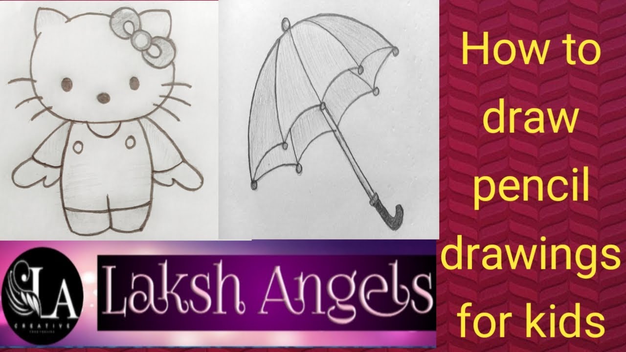 How to draw simple pencil art | Hello Kitty | Umbrella | Laksh Angels ...