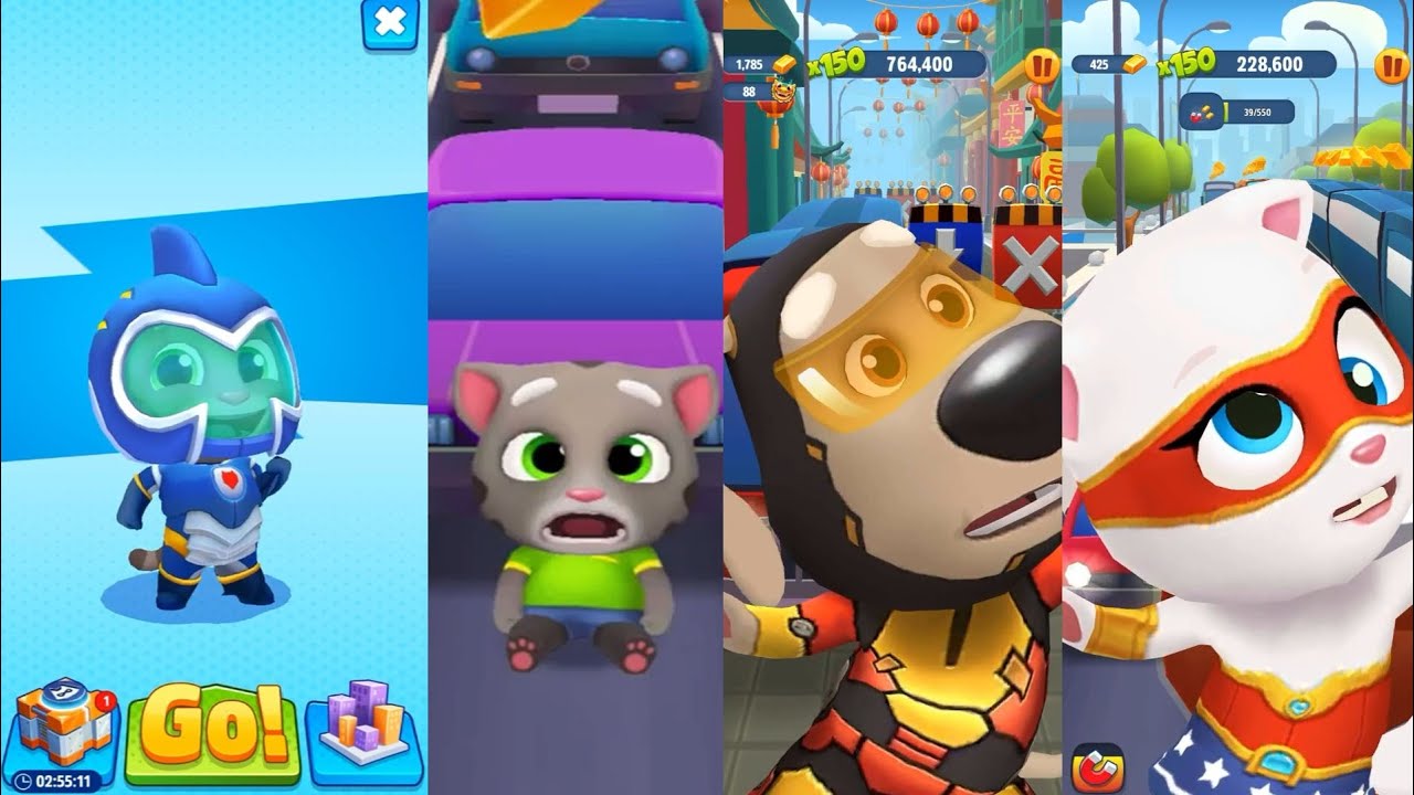 Talking Tom Gold Run vs Hero Dash Super Tom Talking Tom Super Hank And ...