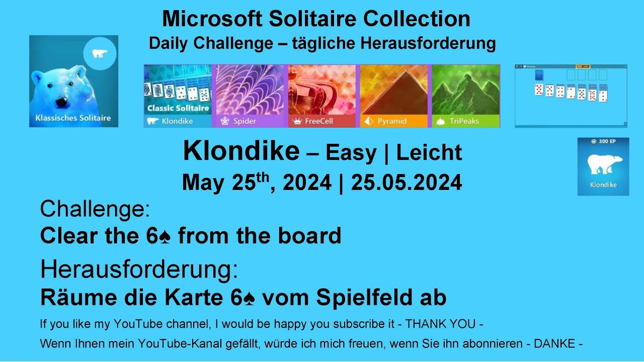 Solitaire Daily Challenges | Klondike - Easy | May 25th, 2024 - YouTube