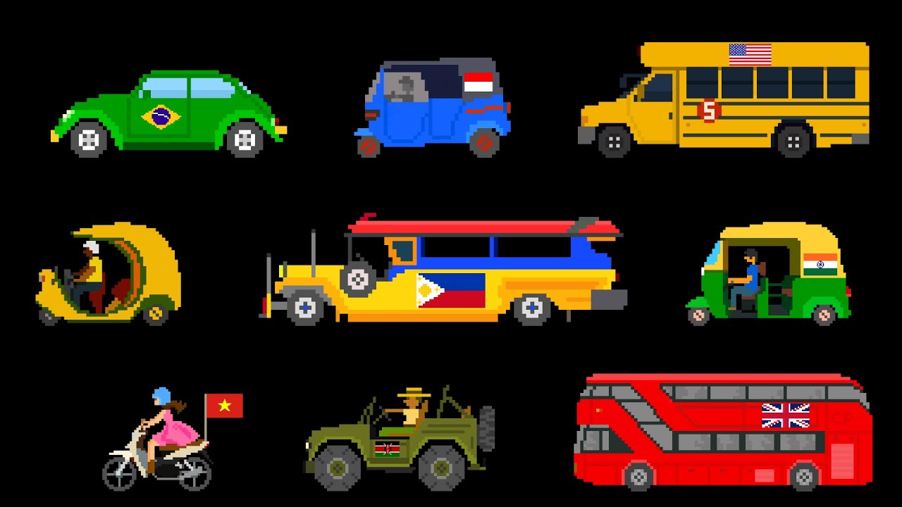 International Vehicles | Pixel Art Jeepnay, Bajaj, Fusca, Xe May in 8 ...