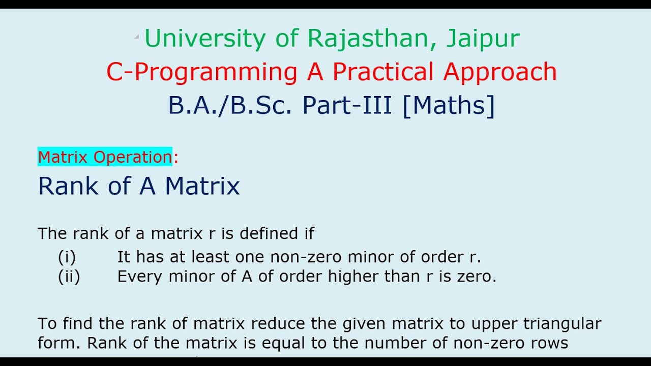 C Program Rank of Matrix | Rank of Matrix in C - YouTube