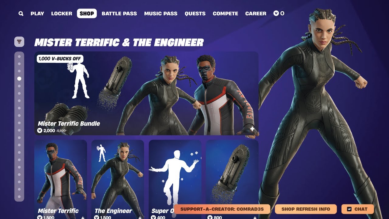Fortnite NEW Mister Terrific and The Engineer Skin, Emotes Bundle, All ...