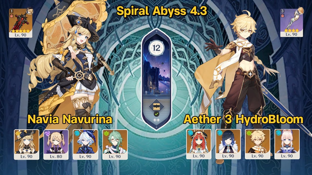 Navia Navurina & Aether 3 HydroBloom | Spiral Abyss 4.3 Floor 12 9 Stars | Genshin Impact - YouTube