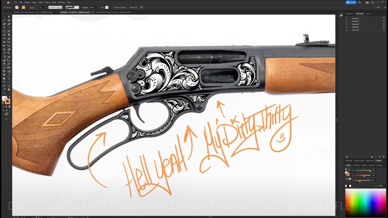 "DIRTY THIRTY" Hand Drawn Engraving Design for MARLIN Firearms 30-30 ...
