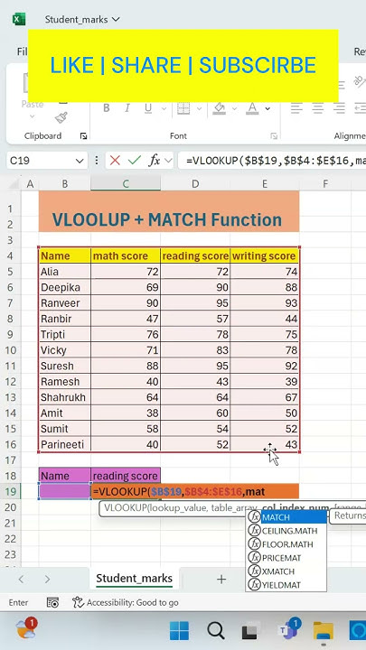 Advanced Excel Dymanic Vlookup Vlookup Match Exceltips Excel Vlookup Trending Shorts