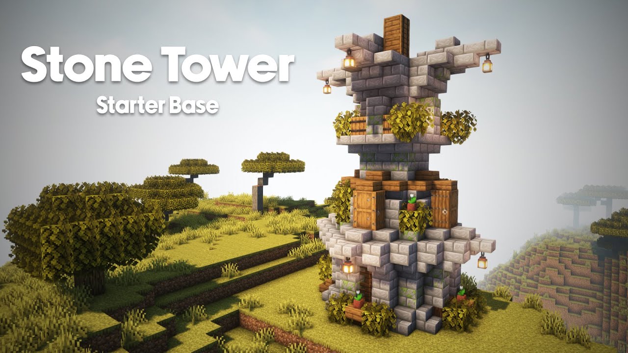 Easy Starter Base: Stone Tower for Survival Minecraft [Tutorial] - YouTube