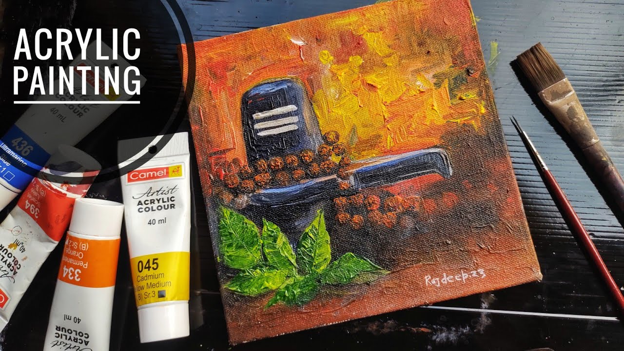 Simple Shivling Painting On Canvas Board | Shivling Painting With ...