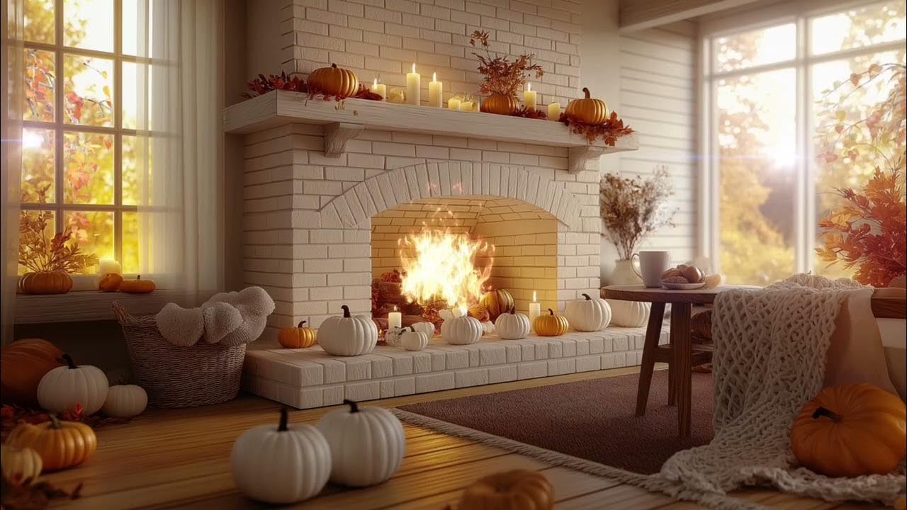 Cozy Fall Fireplace Ambience | Natural Sunny Fall Aesthetic with ...