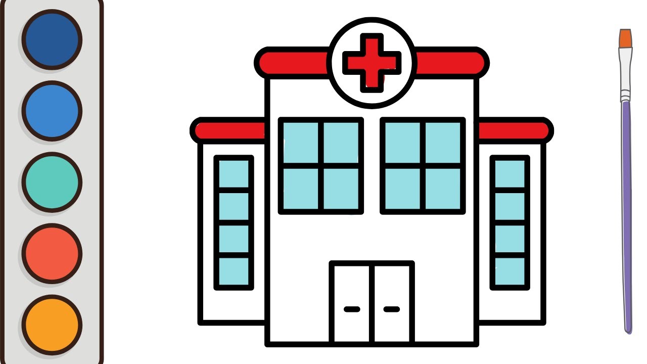 How to draw a hospital | Hospital drawing, painting & coloring for kids ...
