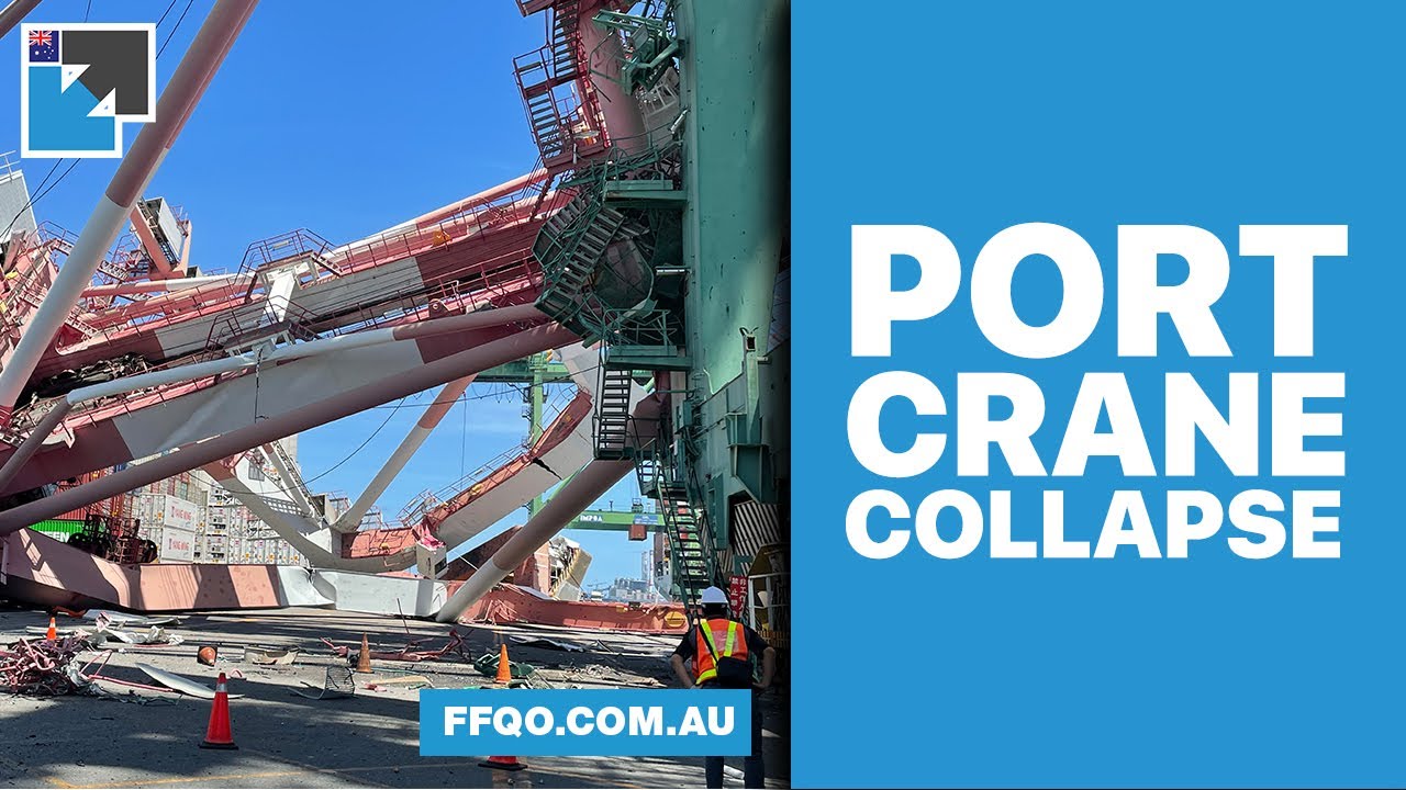 Port shipping container gantry crane collapses and damages cargo ship ...