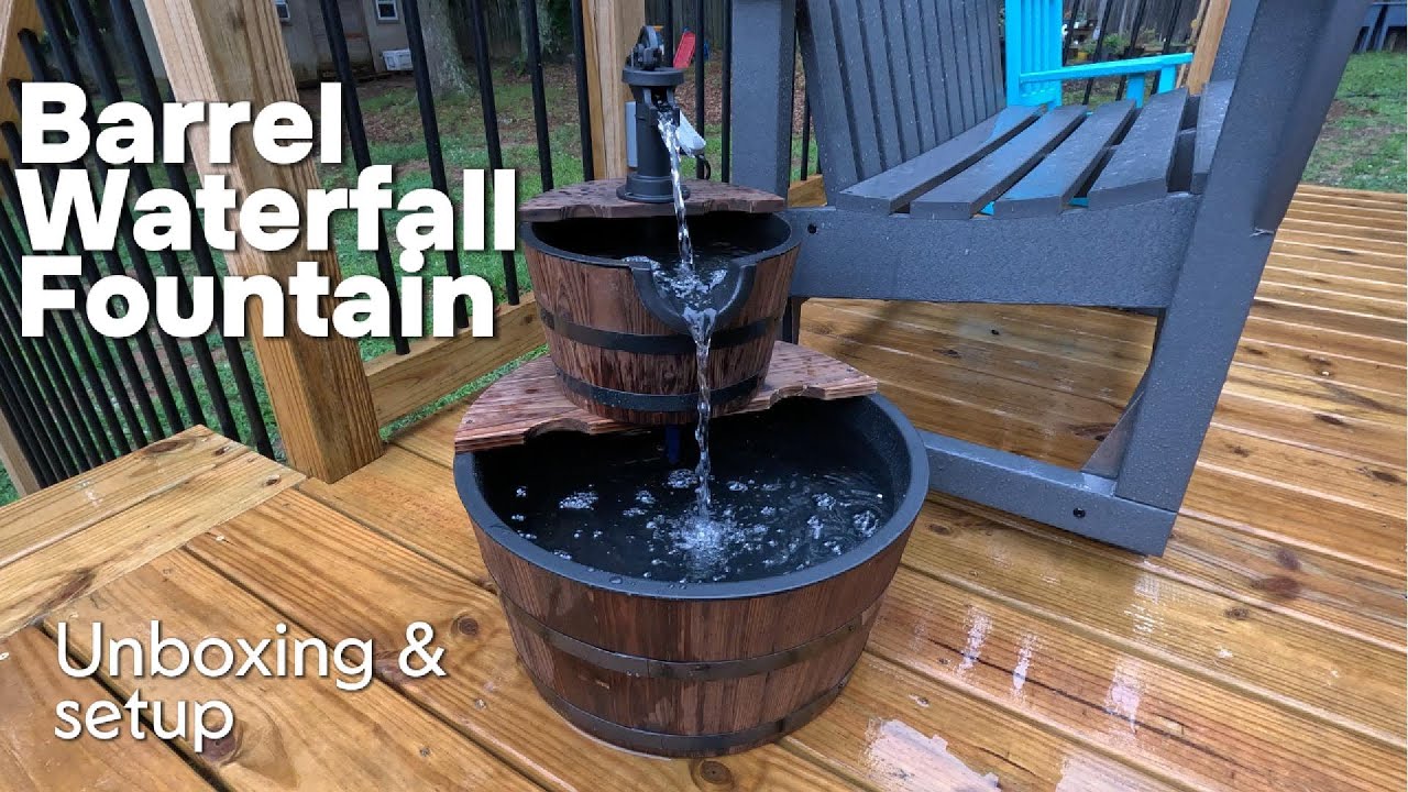 Barrel Waterfall Fountain - YouTube