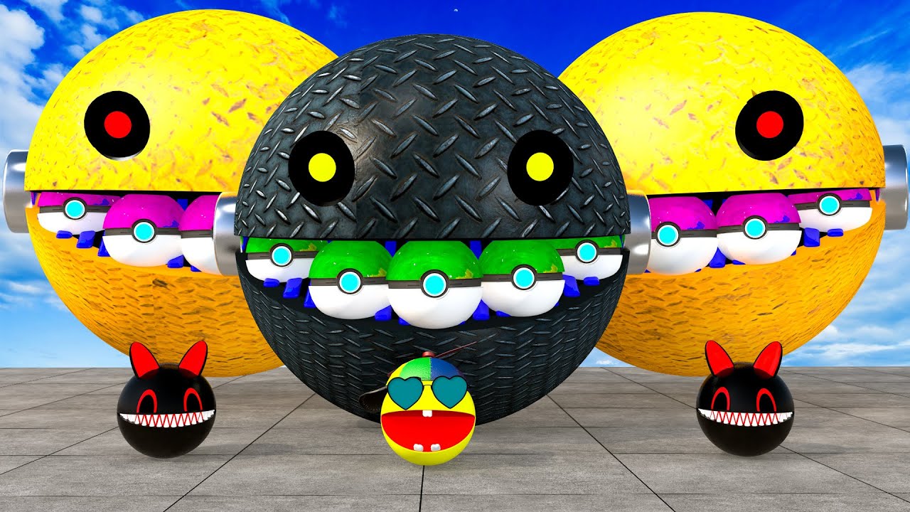 MS PACMAN & NEW RED PACMAN VS TWO YELLOW MONSTER PACMAN FIGHTING IN ...