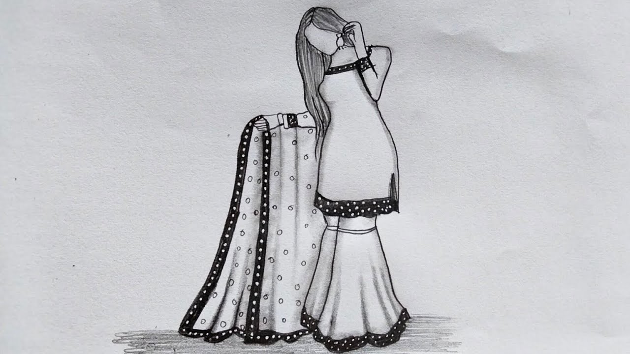 How to draw a Girl Wearing Beautiful Sharara Suit || Pencil sketch for ...