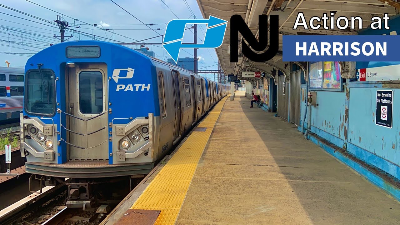 WTC & Newark bound PATH Trains Sharing a Track at the Harrison station ...