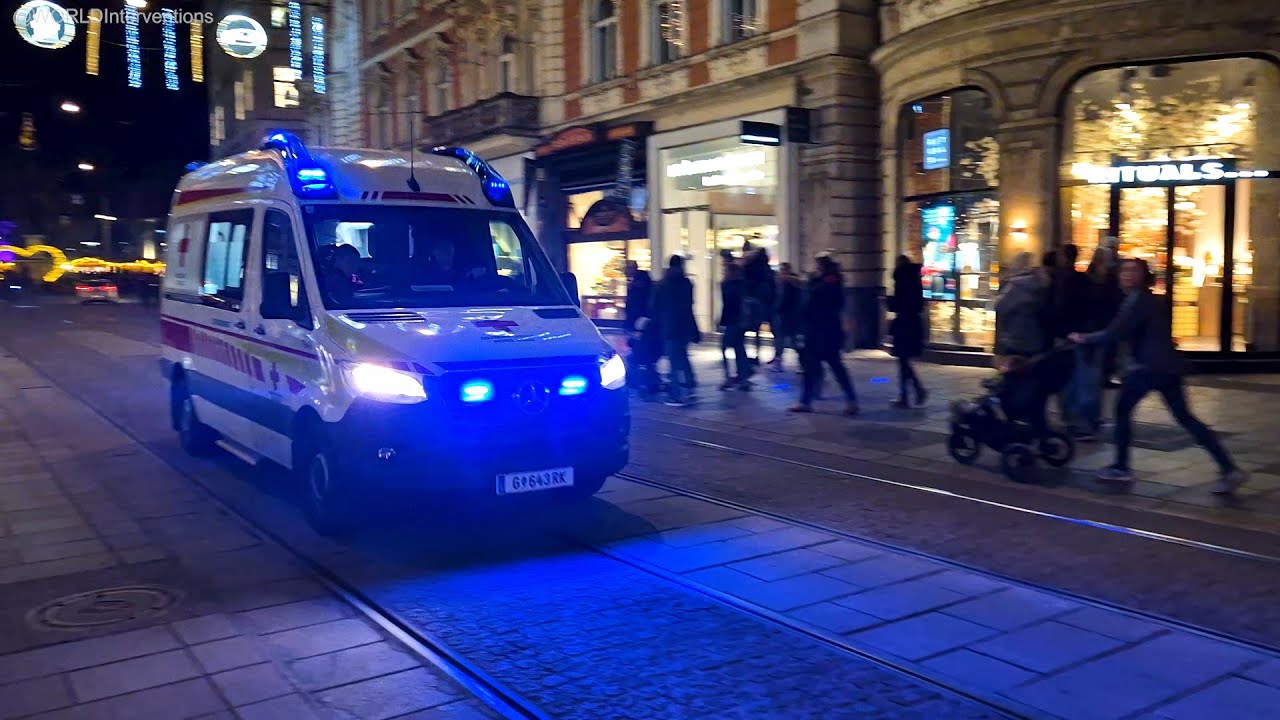 Red Cross Graz EMS Ambulance - responding in the city center - YouTube