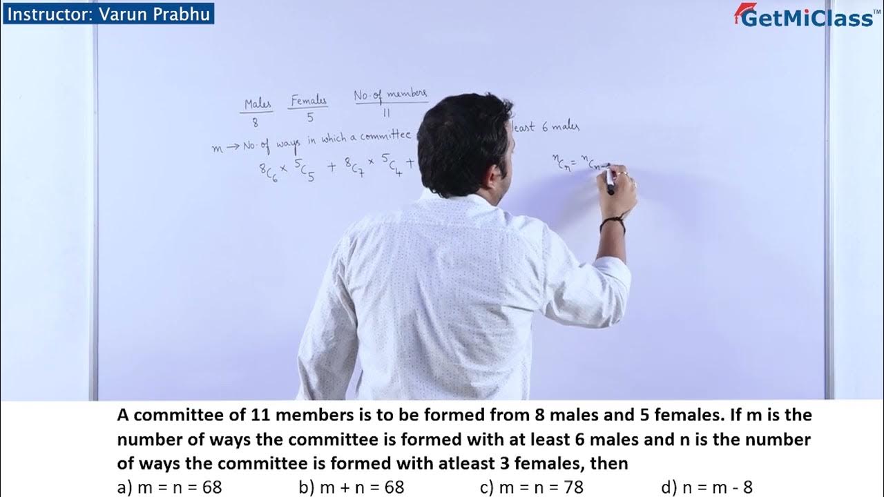 Committee Formation with Male and Female Members JEE 11th Maths Permutation and Combination ...