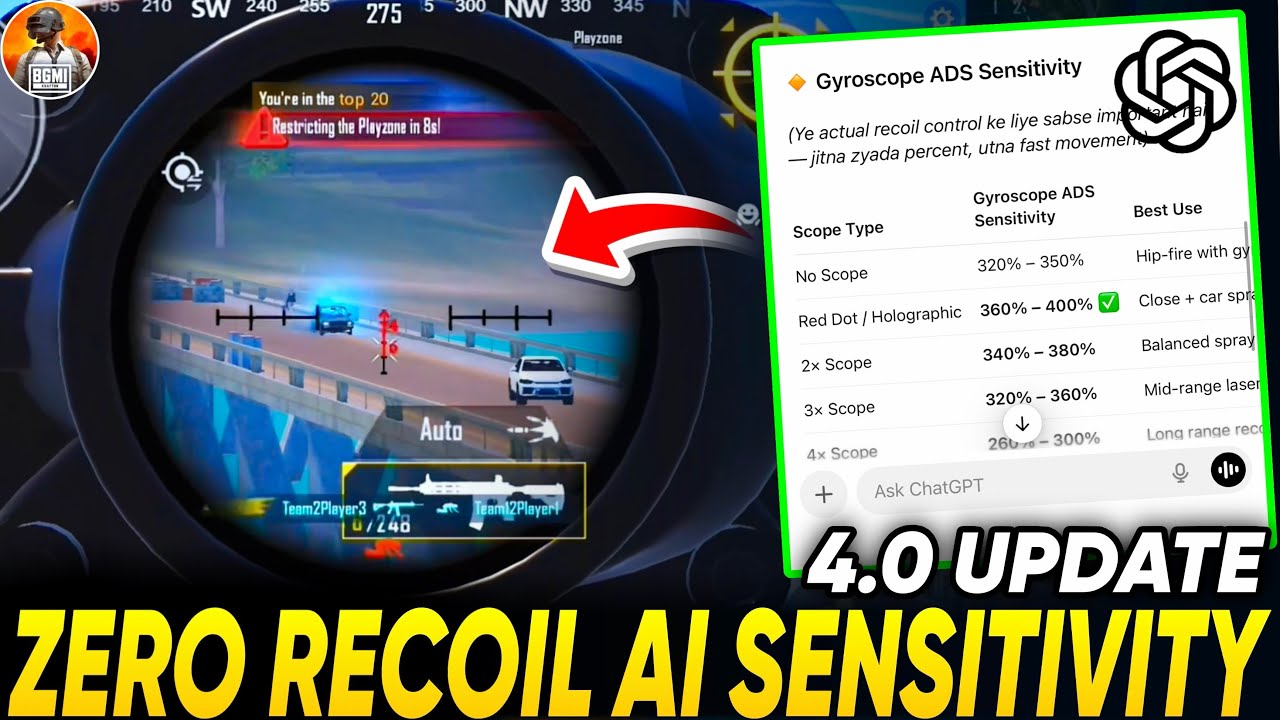 BGMI 4.0 ZERO RECOIL AI SENSITIVITY 🔥 iPhone & Android Best Settings ...
