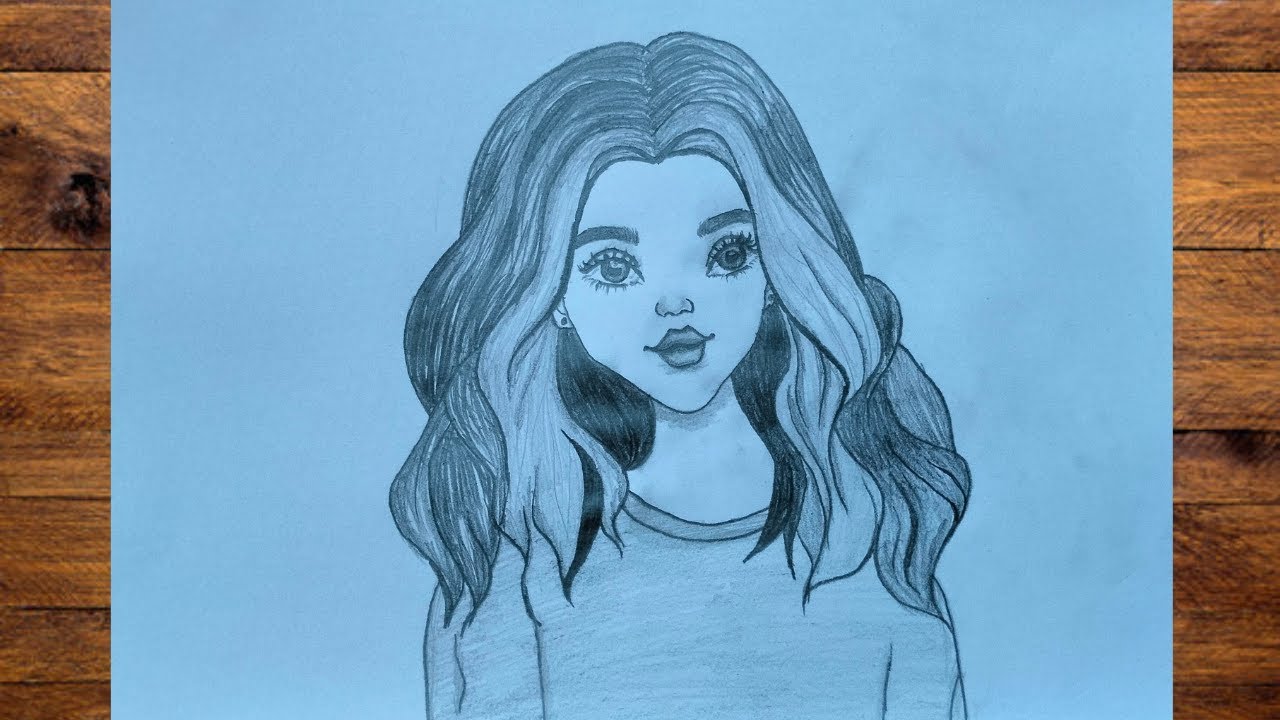 how to draw a girl with open hair || cute face girl drawing with pencil ...
