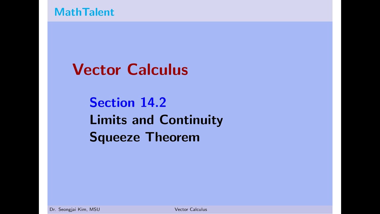 MathTalent Vector Calculus 14.2 Limits and Continuity Squeeze Theorem ...