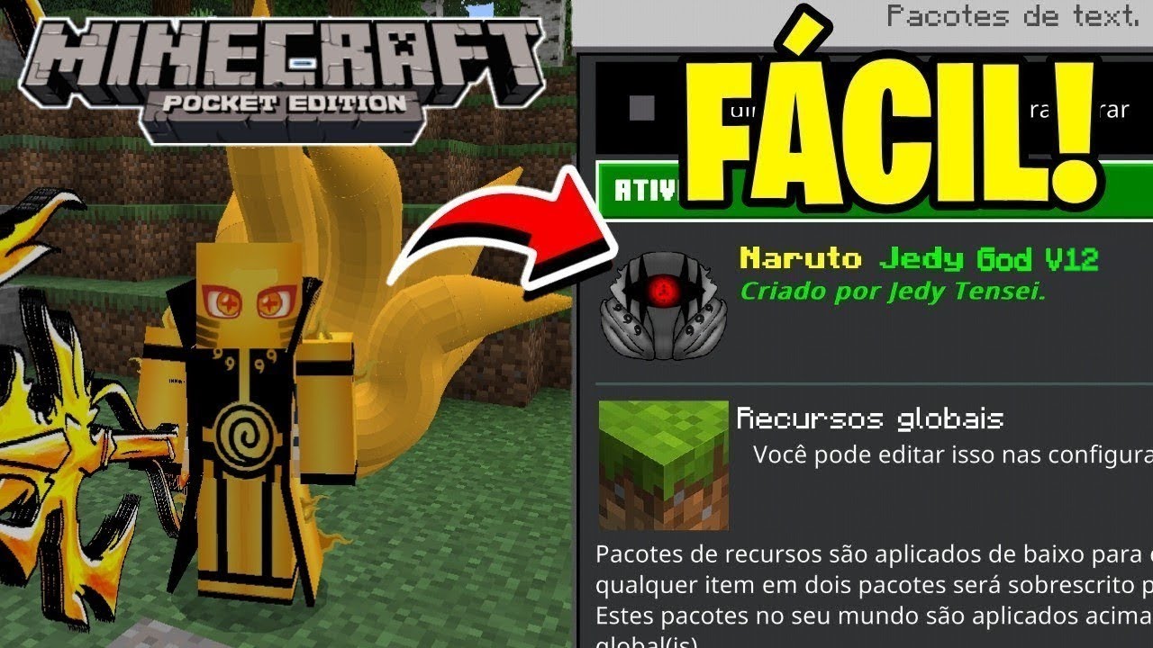 COMO INSTALAR O ADDON/MOD DO NARUTO JEDY GOD V12 NO MINECRAFT PE 1.21 ...