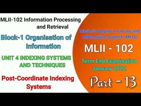 MLII 102 UNIT 4 INDEXING SYSTEMS & TECHNIQUES | Block 1 | Post-Coordinate Indexing Systems ...