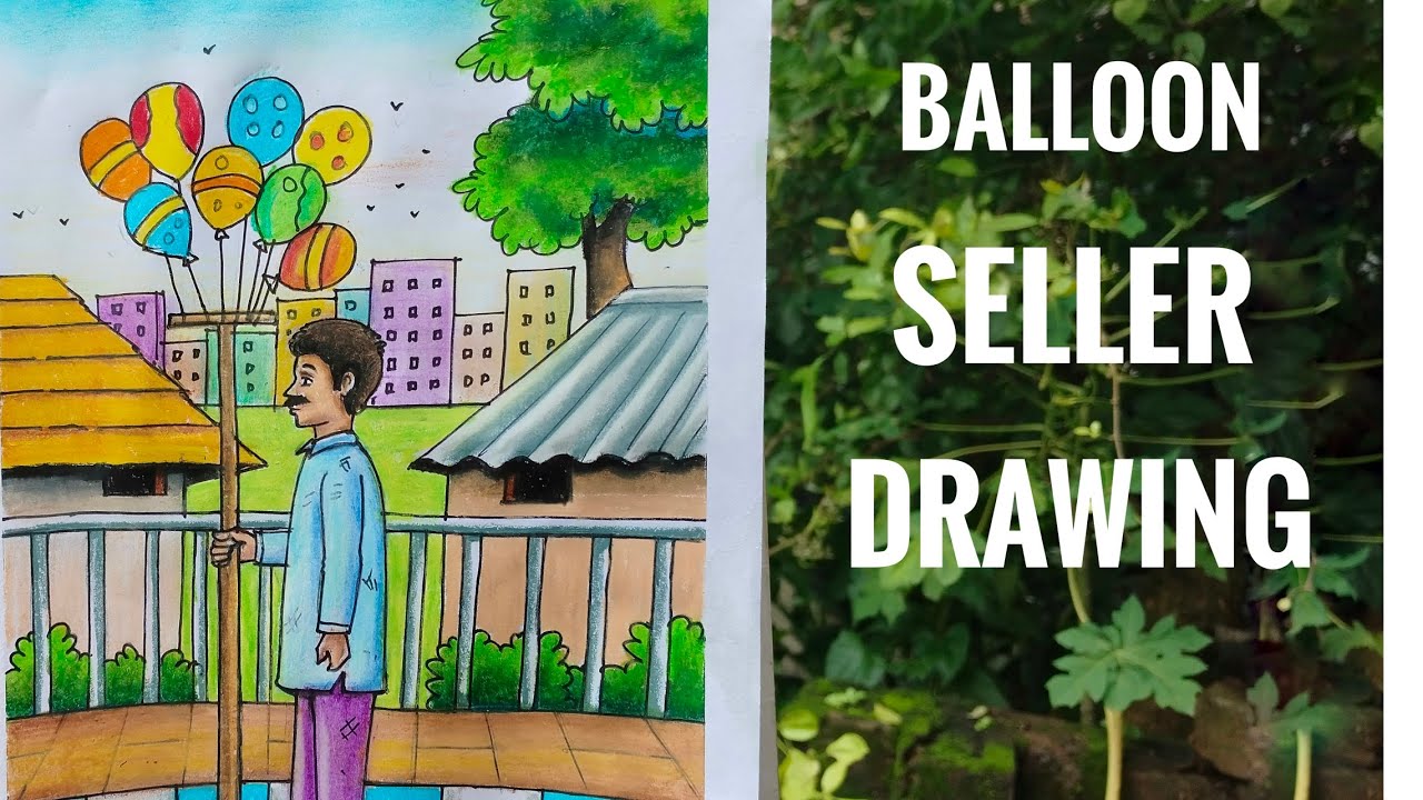 balloon seller drawing easy - YouTube