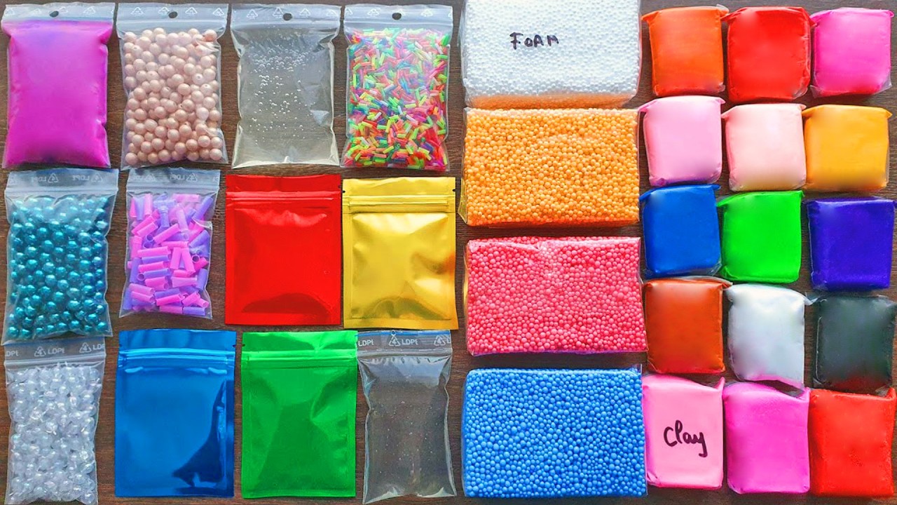 Making Mega Crunchy Slime with bags Floam Bricks and Clay - Reduce ...
