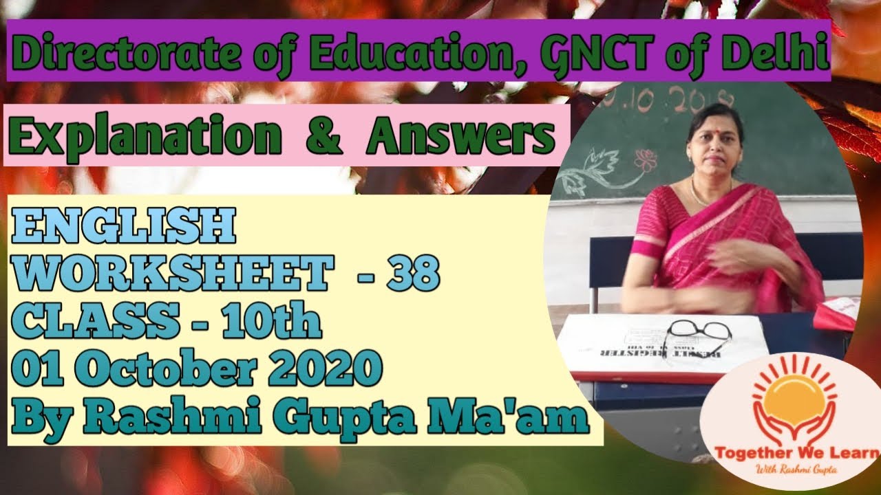 Class 10th | English Worksheet-38 | Explanation & Answers| DOE,GNCT of ...