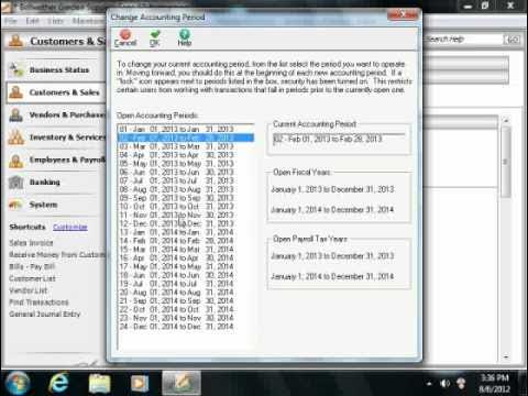 Sage 50 Tutorial Changing the Accounting Period Sage Training Lesson 10.4 - YouTube