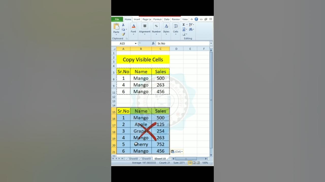 Copy Visible Cells in MsExcel.. #shorts#shortsfeed #excel #viralshorts #swayamcomputers - YouTube